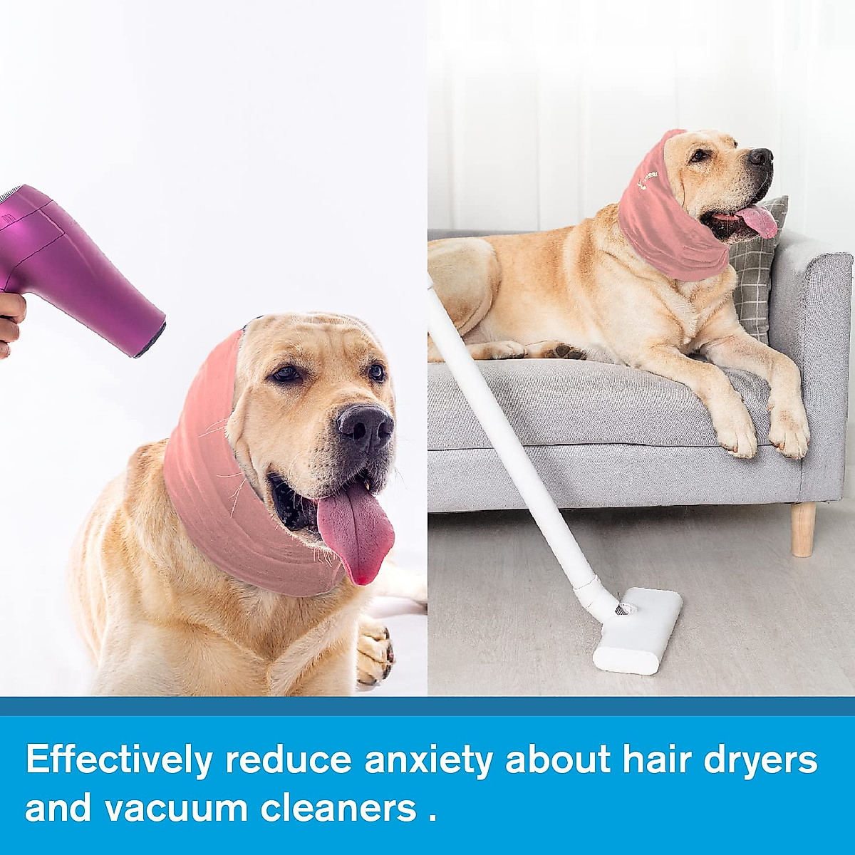 Dog Hoodie, Soft Snoods for Dogs, Breathable Dog Head Wrap Ear Cover for Anxiety Relief and Calming, Ear Wraps for Dogs Reduce Anxiety (Pink, M)