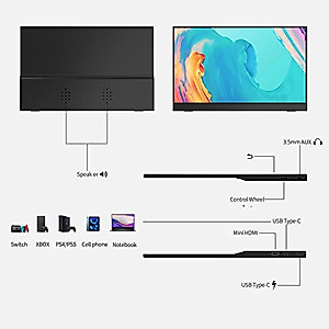 JOHNKANG Portable Monitor 15.6 Inch FHD 1080P USB-C HDMI Second Screen IPS HDR Second External Monitor for Laptop PC Phone Xbox PS4 Switch,Built-in Speaker/Smart Cover Included