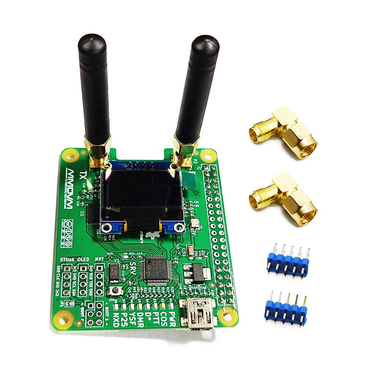 AURSINC MMDVM Duplex Hotspot Module Dual Hat V1.5.2 with 0.96 OLED Display Support P25 DMR YSF NXDN DMR Slot 1 + Slot 2 for R Pi 1, 2/2b, 3/3b/3b+, 4/4b, Pi Zero, Zero 2W with USB Port (with OLED)