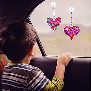 Winlyn 24 Sets Heart Suncatchers Ornaments Decorations DIY Window Paint Art Stickers Crafts Heart Sun Catchers Kits for Kids Valentine's Day Pirate-Themed Birthday Activities Party Favors Art Project