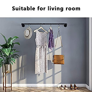 Telituny Clothes Rack Industrial Pipe Clothes Rack Wall Mount Iron Garment Hanger Bar Heavy Duty Clothing Hanging Rod for Home Laundry Store