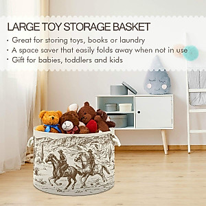 WELLDAY Cotton Rope Basket Portable Western Desert Cowboy Baby Laundry Basket for Blankets Toys Storage Basket