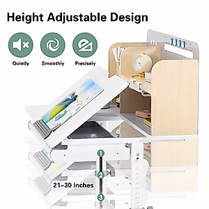 COSVALVE 39in Wide Adjustable Height Kids Desk with Tilting Desktop, Steel Frame, Drawer, and Bookshelf Hutch, Study Child Table for Ages 3-12, Grey