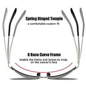 ZHILE Wrap Polarized Sunglasses Rectangular Metal Frame Classic Style Large Size (Silver, Grey)