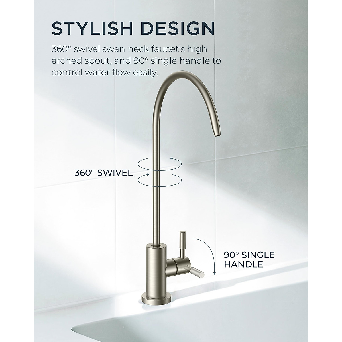 FORIOUS Water Filter Faucet, Drinking Water Faucet Fits Most Reverse Osmosis and Water Filtration System for Kitchen Bar Sink, Lead-Free Stainless Steel Reverse Osmosis Faucet, Non-Air Gap RO Faucet