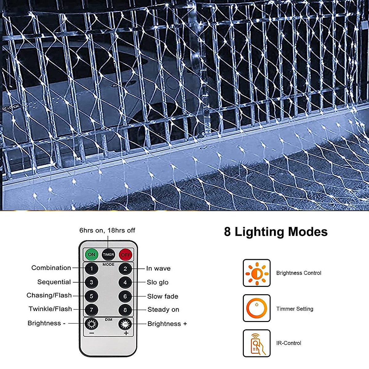 Apatner Outdoor Net Mesh Lights Bushes Lights Plug in Outside Tree Light 9.8ft x 6.6ft 200 LED Connectable for Curtain Garden Yard Balcony, 8 Mode with Remote(White)