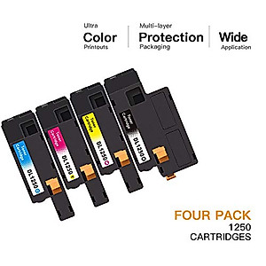 E-Z Ink (TM) Compatible Toner Cartridge Replacement For Dell 1250 810WH C5GC3 XMX5D WM2JC to use with 1250c C1760nw C1765nfw 1350cnw 1355cn 1355cnw printer (1 Black, 1 Cyan, 1 Magenta, 1 Yellow)4 Pack