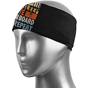 Honge Eat Sleep Skateboard Repeat Sports Headband Head Scarf for Running Yoga Basketball, Gym, Ourtdoor Indoor Activities