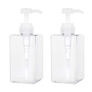 Pump Bottle, 15oz/450ml Refillable Plastic Empty Lotion Soap Dispenser Liquid Container for Shampoo or Body Wash, 2 Pack Clear