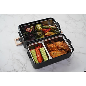 gimmiebox premium stainless steel bento box lunch box with compartments for adults, spoon and fork, leak-proof, easy side locks (White)