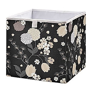 Foldable Fabric Storage Bins 11x11x11in for Cube Organizer Vintage Oriental FloralCollapsible Basket Box Organizer for Shelves and Closet