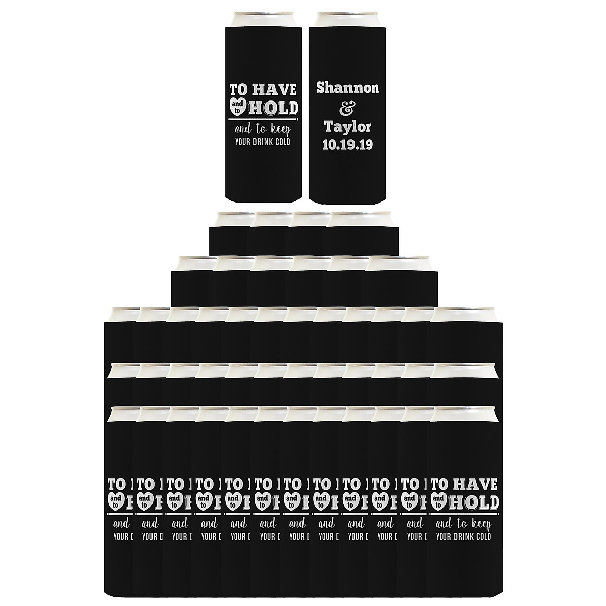 Have Hold Keep Drink Cold Names & Date 48-Pack Personalized Ultra Slim Seltzer Can Coolies Black