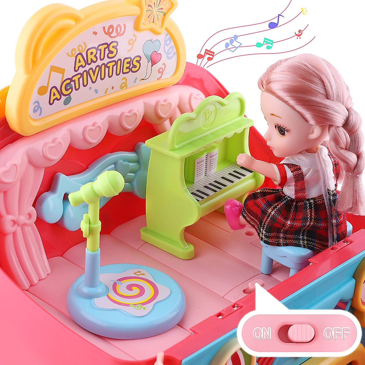 iPlay, iLearn Backpack Dollhouse Playset for Girls 3-5, Kids Pretend Play Doll House Set W/ Portable Backpack, Dolls, School Accessories, Birthday Gifts for 4 5 6 Year Olds Children Toddlers