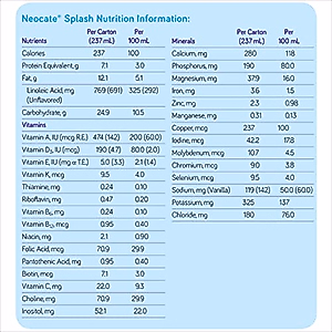 Neocate Splash - Ready-to-Feed Hypoallergenic Amino Acid-Based Toddler and Junior Formula - Tropical Fruit - 8 Fl Oz Box (Case of 27)