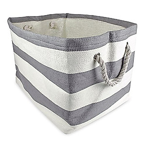 DII Durable Woven Striped Storage Bin Collapsible with Soft Rope Handles Reinforced with Metal Grommets, X-Large, 17x15x12", Solid Gray