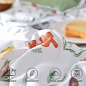 Floral Duvet Cover Full Size - White Yellow Flowers and Green Leaf Spring Botanical Printed Microfiber Comforter Cover Set - 3PC 80X90 Soft and Lightweight Quilt Cover, Farmhouse Style for Women Men