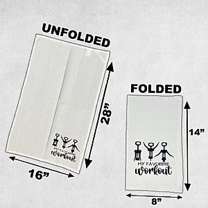 PLACE4PRINT Handmade Funny Kitchen Towel – My favorite workout, 16x28 Inch Perfect for Housewarming-Christmas-Birthday Gift | 100% premium cotton