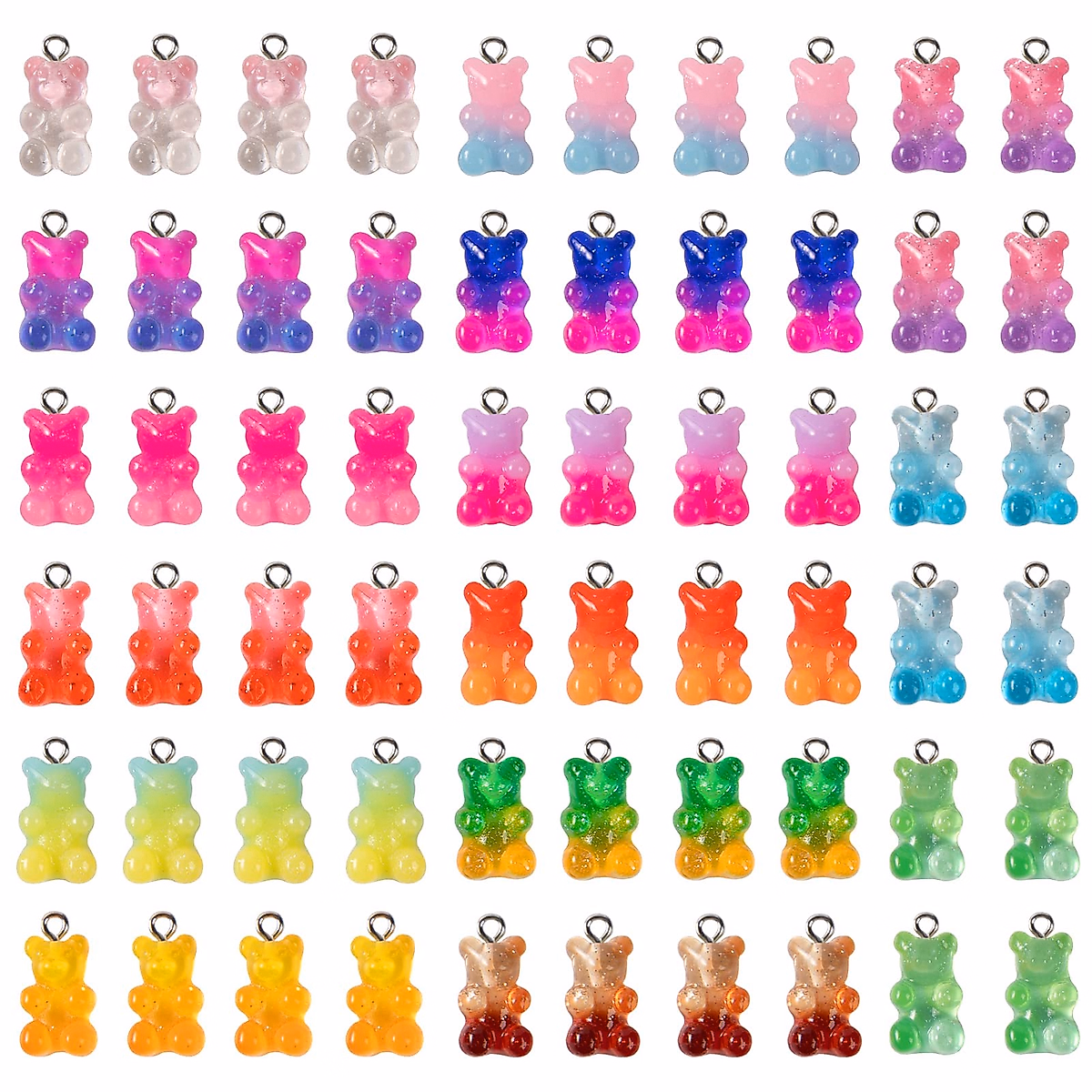 60pcs Gradient 3D Gummy DIY Bear Charms- Resin Bear Shaped Clay Pendants in 15 Colors Earring Bracelet Nacklace DIY Jewelry Making Pendants Nail Art Accessory for Adults DIY Handmade Crafting Gifts