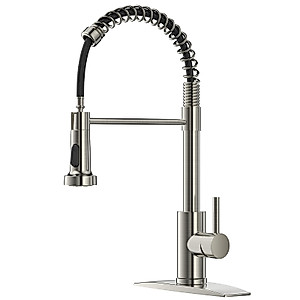 FORIOUS Kitchen Faucet with Pull Down Sprayer, Brushed Nickel Stainless Steel Kitchen Faucet, Utility Single Handle Spring Sink Faucets 1 or 3 Hole, Kitchen Faucets for Farmhouse Camper Laundry Rv Bar
