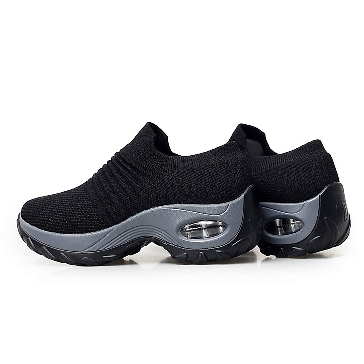 LEADER SHOW Women's Slip-On Walking Shoes Comfortable Loafers Casual Non-Slip Nursing Shoes Fashion Platform Sneakers (7, Black)