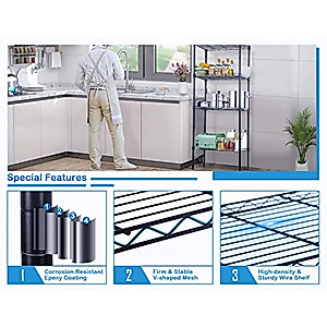 Metal Shelving, 4 Tier Wire Shelving Unit, Adjustable Strong Steel Storage Shelf, Metal Shelves, Kitchen Storage Rack, Pantry Standing Shelves for Laundry Storage 750Lbs Capacity,18" L x 12" W x 44" H