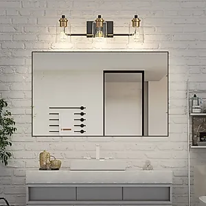 SOLFART Bathroom Light Fixtures 3-Light Vintage Bathroom Vanity Light Over Mirror Wall Sconces in Black Brass Vanity Lights for Bathroom(Brass)