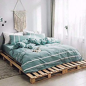 HYPREST Blue Striped Duvet Cover, 100% Cotton Duvet Cover Queen Soft Breathable Bedding Set