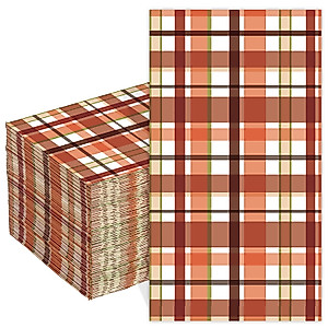 ​Quera 100 Pack Fall Guest Napkins Pumpkin Spice Plaid Autumn Paper Hand towels Thanksgiving Party Supplies Disposable Bar Napkins for Thanksgiving Party, Engagement, Baby Shower, Celebration Party