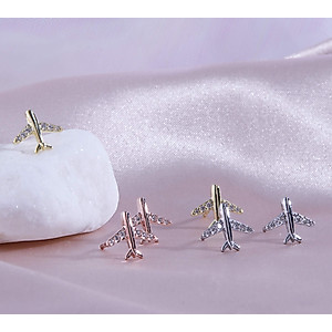 Helen de Lete Airplane Rhinestone Plane S925 Sterling Silver Stud Earrings (Silver) For Women