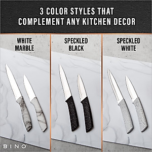 BINO 2-Piece Stainless Steel Paring Knife & Utility Knife with Blade Guards Set - Speckled White | Sharp Knife Set with Good Grip | Cooking Knives | Peeling & Cutting Fruits & Vegetables | Meal Prep
