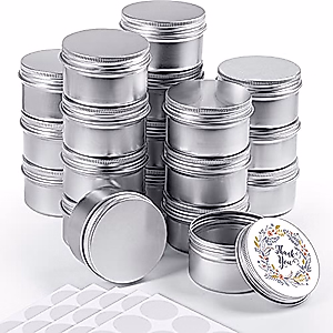 24 Pieces Round Tin Containers 4 oz Metal Tins Cans Aluminum Tin Storage Cans with 10 Sheets Label Sticker for Salve Spice Candy Candle Kitchen Small Items, Silver