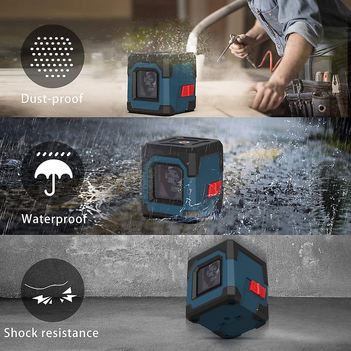 Laser Level, RockSeed 100 Feet Cross Line Laser with Self-Leveling, Vertical and Horizontal Line, Rotatable 360 Degree, Carrying Pouch, Battery Included (Red)