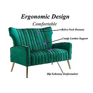 Altrobene Velvet Couch Modern Wingback Loveseat Tufted Luxury Sofa with Gold Legs for Living Room/Bedroom, Green