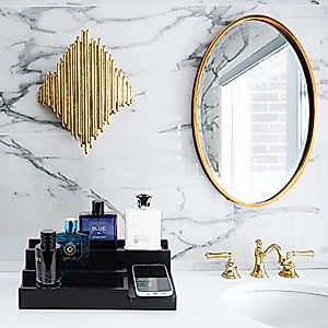 Cathyeen Cologne Organizer for Men Wood Perfume Organizer 4 Tiered Perfume Holder Stand with 3 Hidden Compartment Black