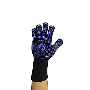 BBQ Gloves, 1472 Degrees Fahrenheit Heat-Resistant Barbecue Gloves Silicone Non-Slip Oven Gloves Long Kitchen Gloves for Grilling, Cooking, Baking, Frying, Winter Warmth (Flame Blue)