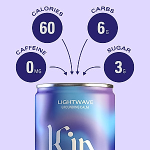 Lightwave by Kin Euphorics, Non Alcoholic Spirits, Prebiotic, Nootropic, Botanic, Adaptogen Drink, Lavender-Vanilla, Ginger, and Birch, Calm the Mind and Mellow the Mood, 8 Fl Oz (4pk)