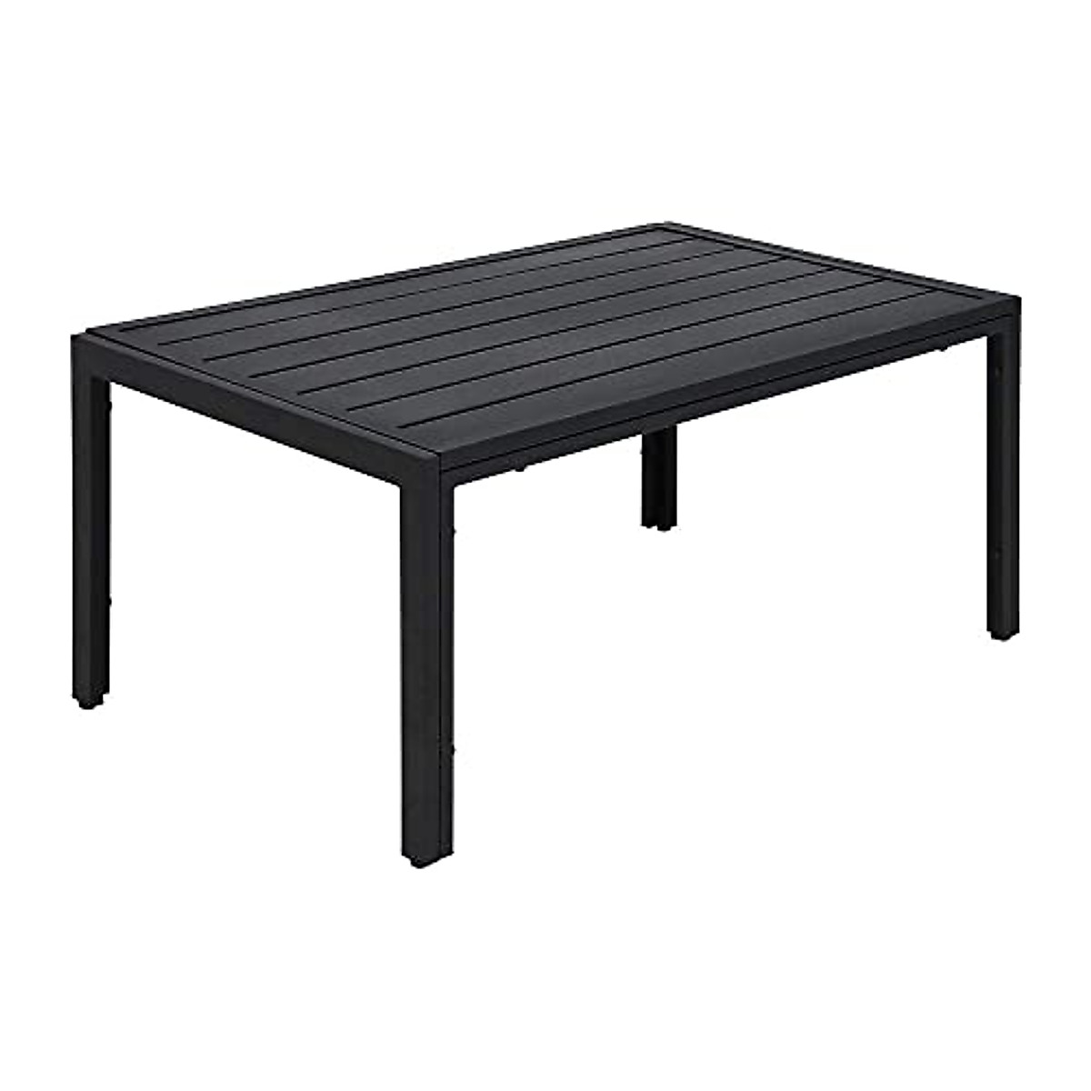 ABBLE Outdoor Coffee Table Steel Slat Black Coffee Table Indoor Outdoor Rectangle Patio Coffee Table for Living Room Café Courtyard Poolside Backyard (Black)