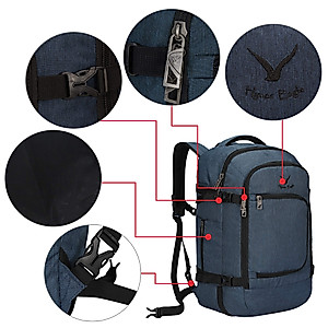 Hynes Eagle Travel Backpack 40L Flight Approved Carry on Backpack Blue with Grey 3PCS Packing Cubes Set