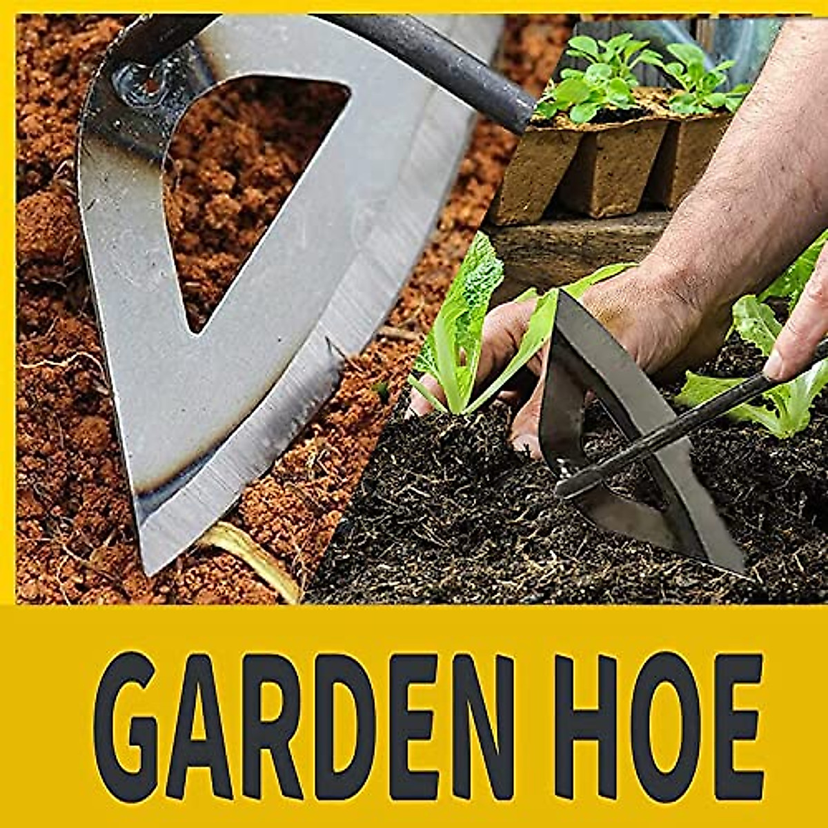 2Pcs Gardening Tools Hollow Hoe, All-Steel Hardened Hollow Hoe, Sharp Durable Garden Weeding Tools, Hoe Garden Tool Hand Shovel Weed Puller for Backyard Loosening Farm Planting Weeding (Hand Holding)