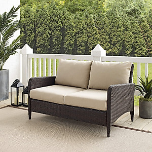 Crosley Furniture Kiawah Wicker Outdoor Loveseat, 2-Person Patio Couch for Porch, Deck, Backyard, Sand