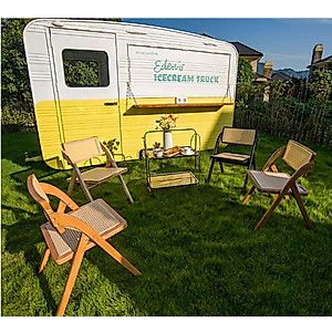 Folding Dining Chairs Set of 2, Foldable Wood Kitchen Chairs 100% Real Rattan Woven Seat and Back,Handmade for Living Room Bedroom, Garden Balcony, Easy Installation (Black)