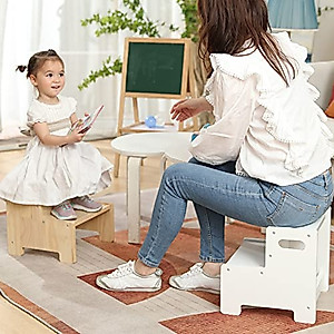 Wooden Step Stool,Two Step Stool for Kids/Adults,Supports 200 lbs Kids Toddler Stepping Stool Toilet/Kitchen/Bed Step Stool,White
