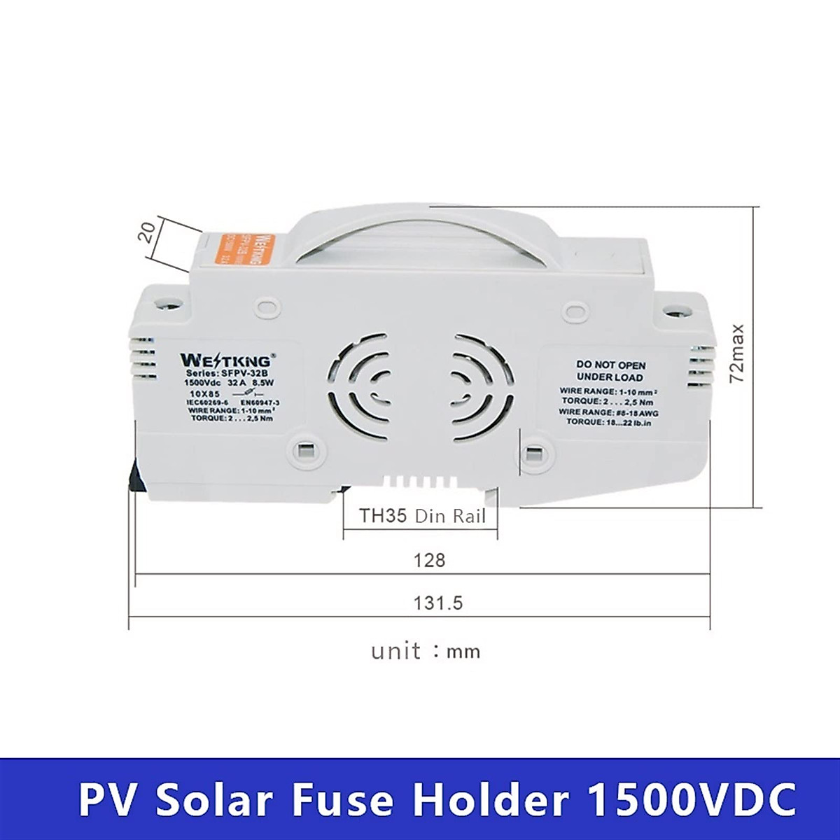 BASNI 5Pcs PV Solar Fuse Holder 1500VDC High Pressure Current Limit for Photovoltaic System Combiner Box Safety Protection