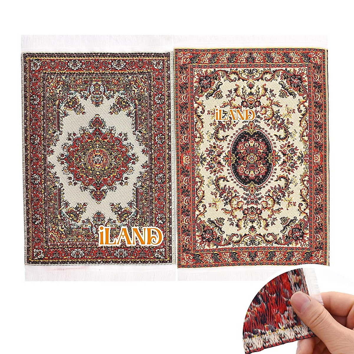 iLAND Miniature Dollhouse Accessories of Carpet for Dollhouse Furniture on 1/12 Scale and 3” - 12” Dolls, Woven Dollhouse Rugs 6” x 3.8” (2pcs Fragrance)