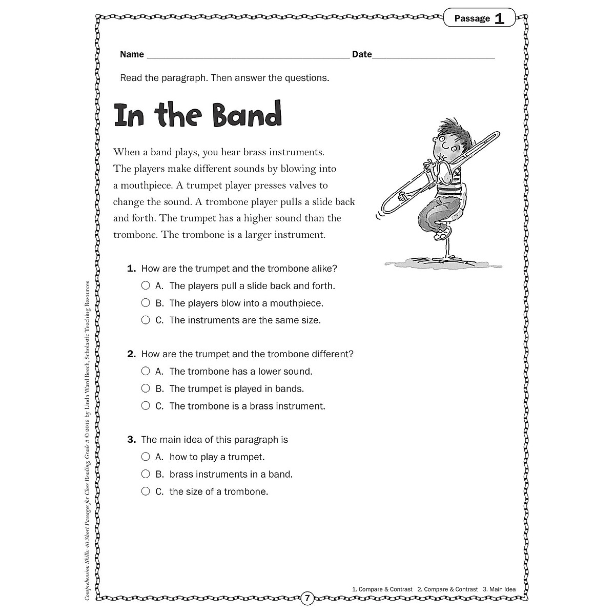 Comprehension Skills: Short Passages for Close Reading: Grade 3