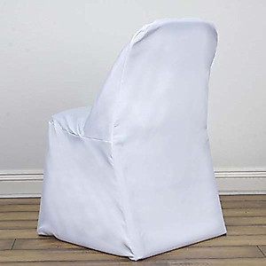 Tableclothsfactory 50pcs White Linen Polyester Folding Chair Cover Dinning Chair Slipcover for Wedding Party Event Banquet Catering
