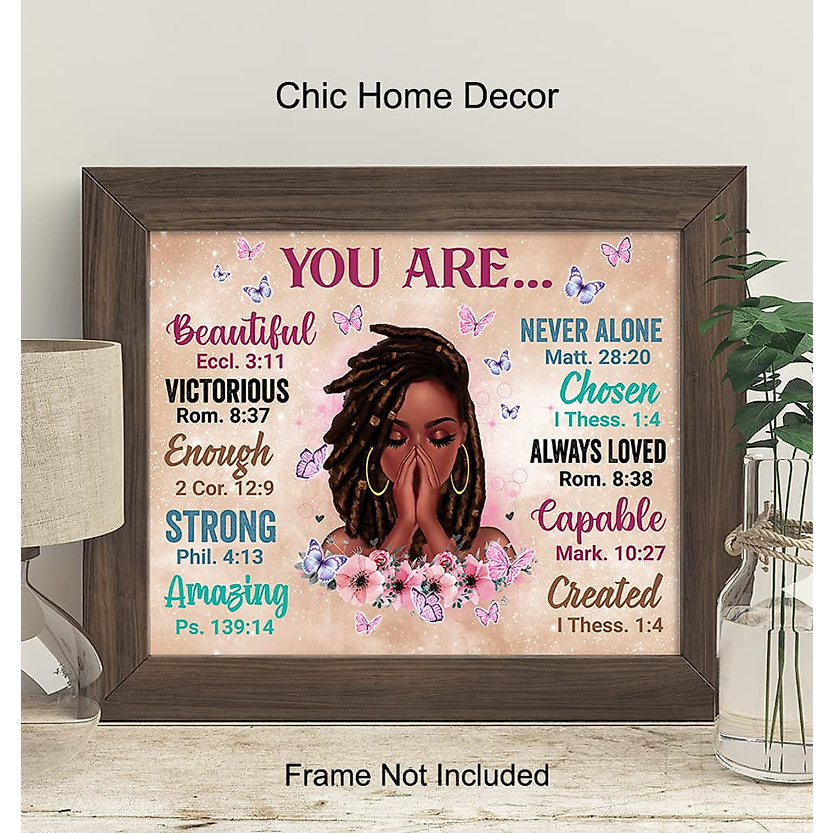 African American Wall Art - Christian Gifts for Women, African Americans, Black women - Inspiration Black Art - spiritual Scripture Christian Wall Decor- Black Girl Magic Poster - Bible Verse Wall Art
