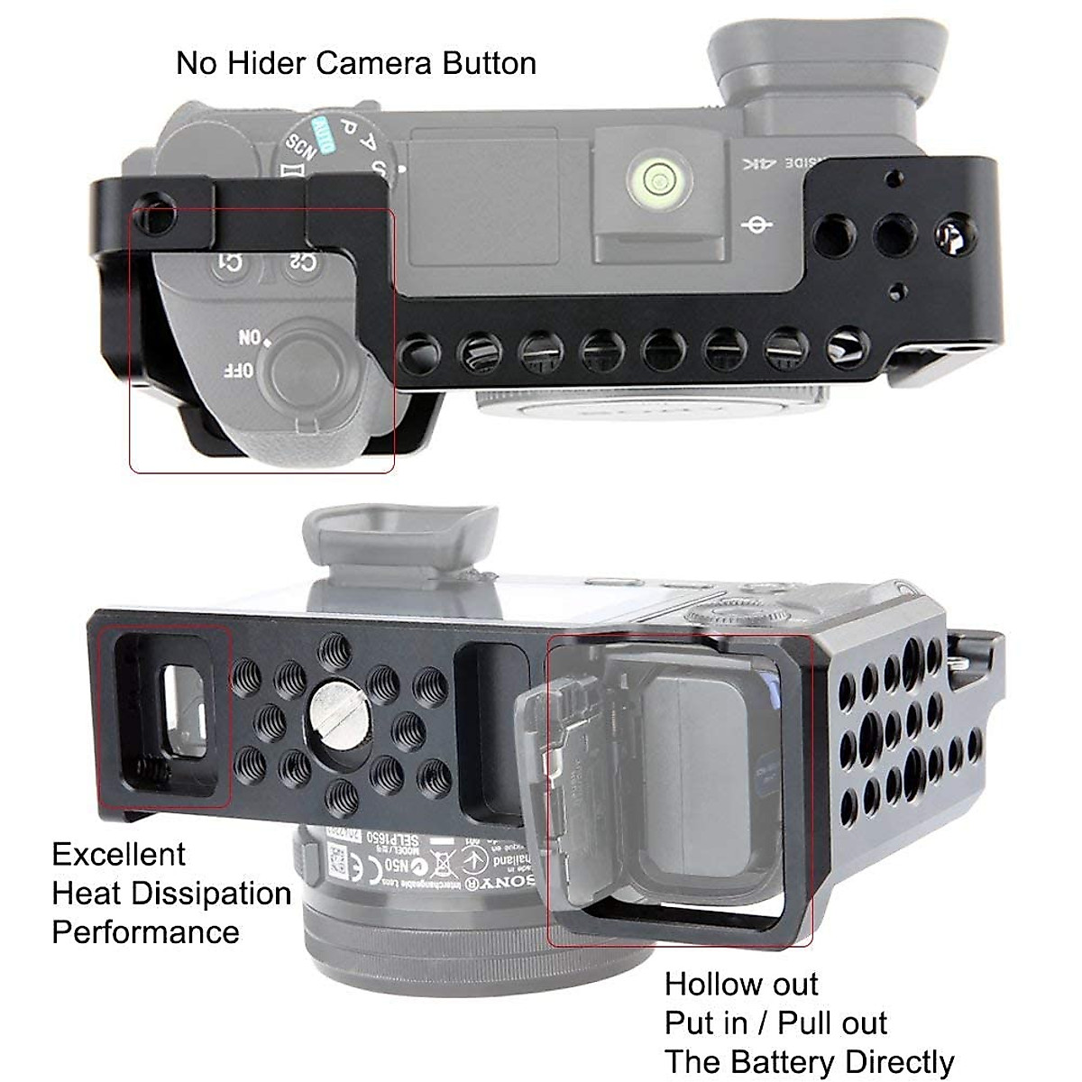 NICEYRIG Camera Cage Kit for Sony A6400/ A6100/ A6300/ A6000, with Cheese Top Handle Cable Lock Clamp