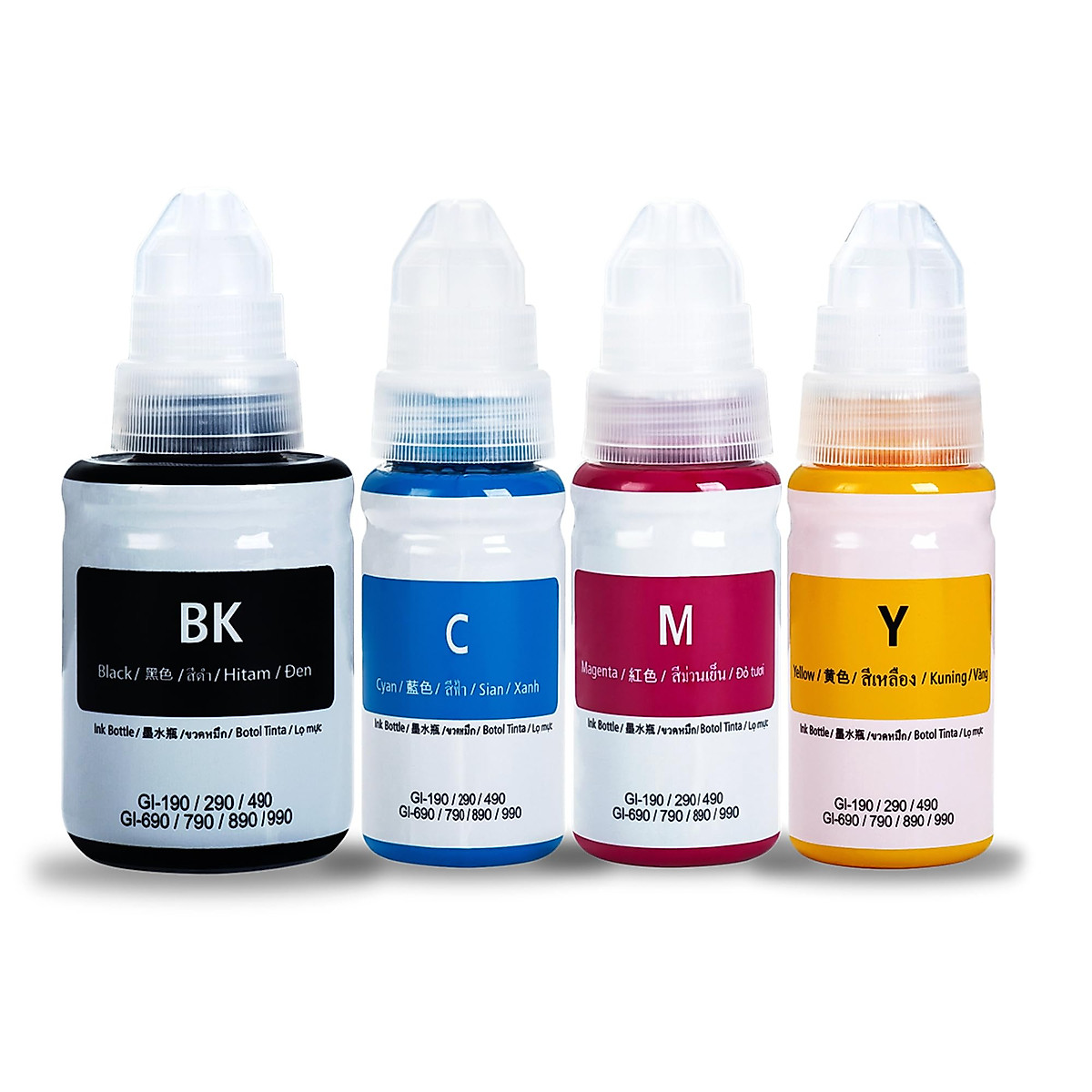 Compatible GI290 Refill Ink Bottles Replacement for Canon PIXMA G1000 G1200 G1800 G2100 G2200 G2400 G2800 G3200 G3600 G3800 G4100 G4600 G4210 megatank Inkjet Printer.1Bk,1C,1M,1Y,