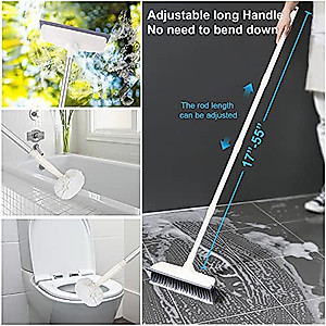 Abealv Floor Scrub Brush with 55 inches Metal Adjustable Long Handle Stiff Brush 2 in 1 Scrape and Brush Window Squeegee Cleaning Brush Scrubber for Bathroom Tub and Tile, Patio, Kitchen, Wall